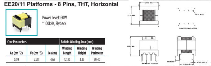 EE20 Platforms 8 Pins Switch Mode Transformer THT Horizontal UL ...