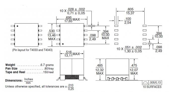 T4031 Signal Isolation Transformer 100Base - T For 2B1Q And 4B3T Coding