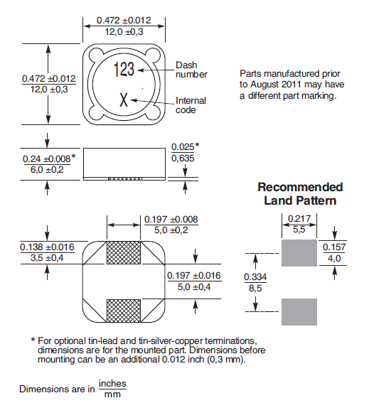 12.3 × 12.3 mm footprint 1.0 to 1000 uH SMD Power Inductor MSS1260-102NL_
