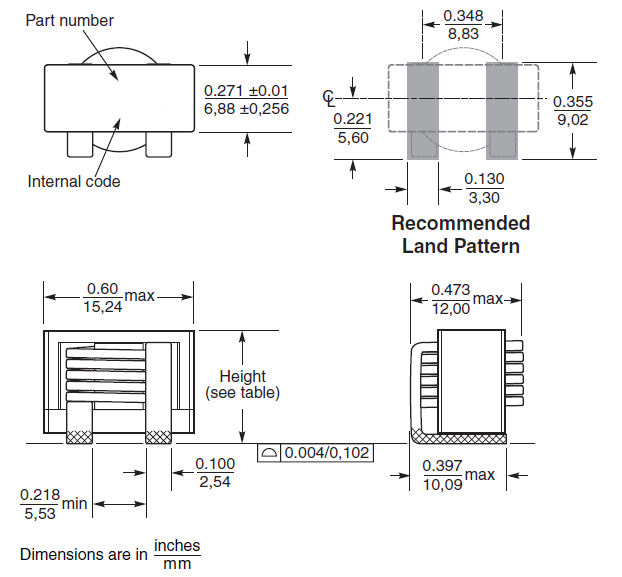 Flat wire windings small footprint SER1412-301ME_ SMD Power Inductor