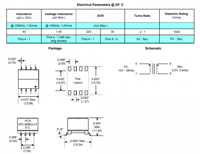 EP10 EPC3688G-LF Flyback Converter transformer isolated PoE transformer ...