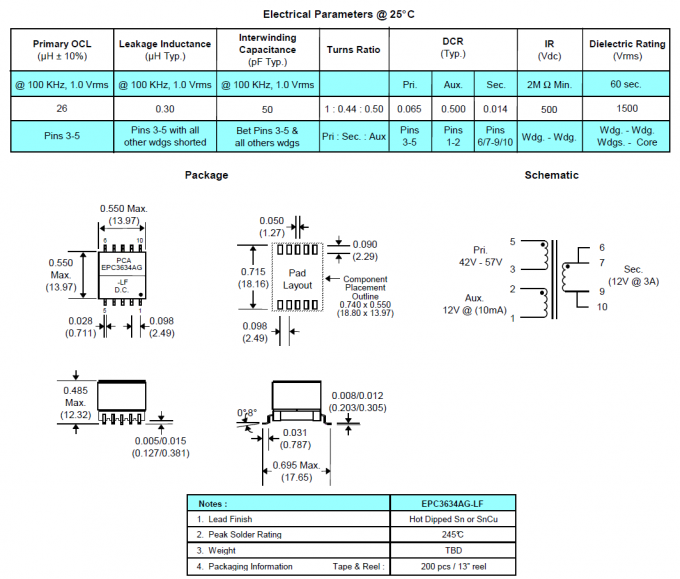 EP13 EPC3634AG-LF SMPS PoE Synchronous Flyback Transformer High ...
