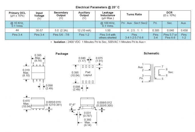 EP7 EPC3683GE-LF SMPS PoE Synchronous Flyback Transformer High ...