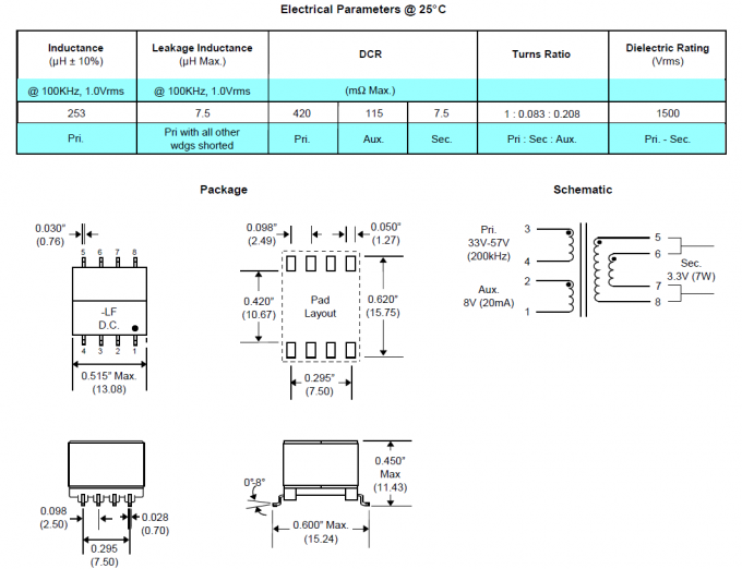 EP10 EPC3680G-LF SMPS PoE Synchronous Flyback Transformer High ...