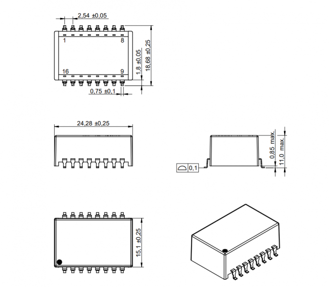 7490140111 Surface Mount 1 Port Ethernet Magnetic Transformers For Routers