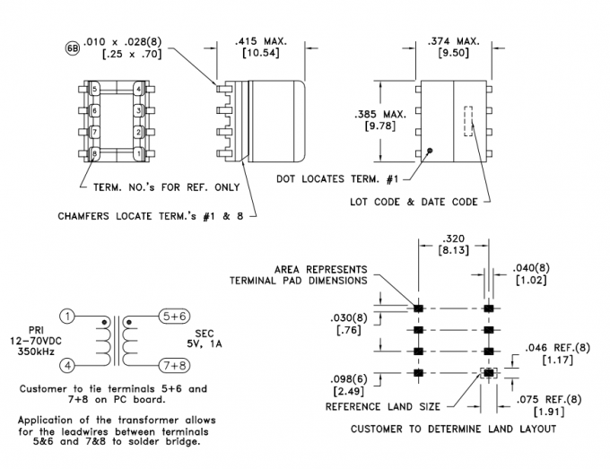 Surface Mount Smps Flyback Transformer For Isolated Dc / Dc Power ...