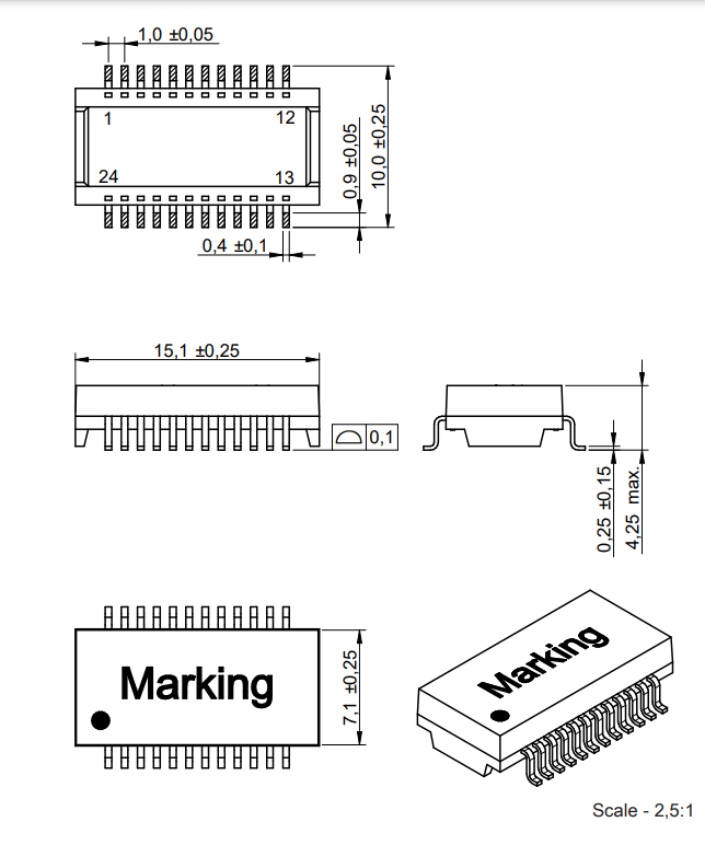10/100/1000 Base-T SMD Ethernet Magnetic Transformers 749020023A
