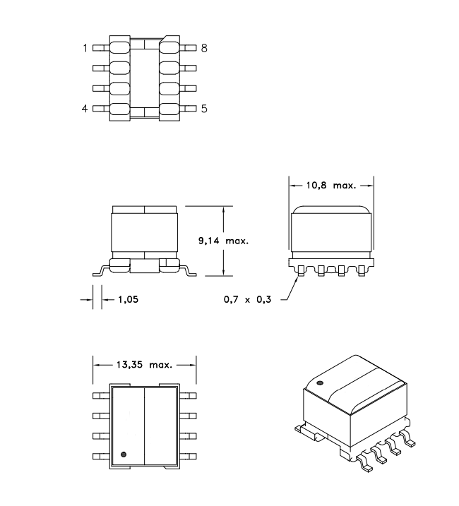 EP7 SMD Power over Ethernet Transformer SMPS Flyback Transformer 750370059