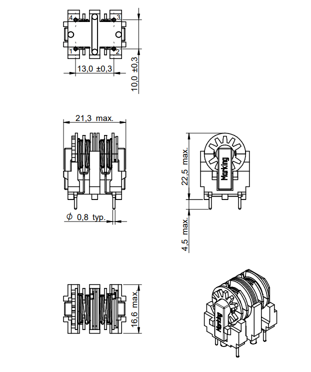 2.2 MH FC Common Mode Power Line Choke For Mains Filter 7448640409