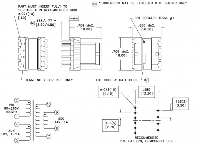 EE16 OLLT Offline Flyback Transformers SMPS Flyback Transformer 750813134