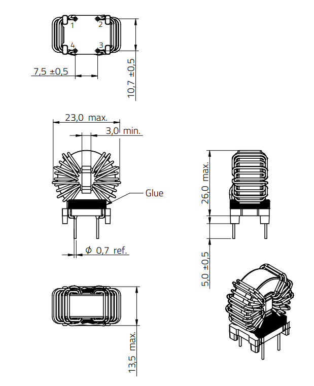 Common Mode Power Line Choke For Power Electronics 7448031501