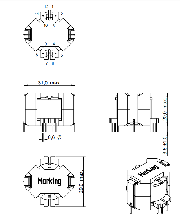 SMPS Flyback Transformer for Active power factor correction 760801030