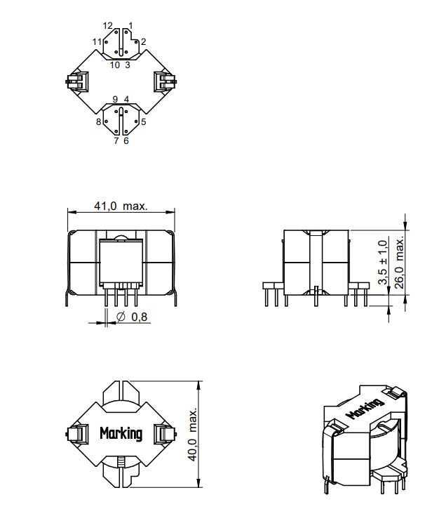RM12 High Efficiency THT SMPS Flyback Transformers 760806200