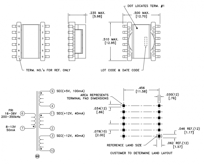 Surface Mount SMPS Flyback Transformer For Bias Power Supplies 750342206