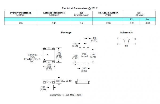 Toroidal EPA4271GE-LF SMPS 785uH Gate Drive Transformer Designed to work with On LT4276B,LTC4269 ...